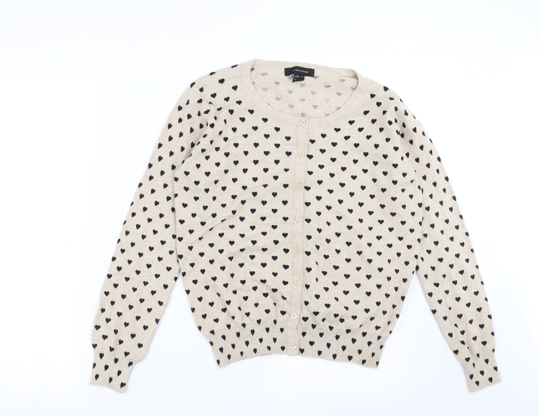 Primark Womens Beige Knit Cardigan Jumper Size 12 - heart pattern – Preworn