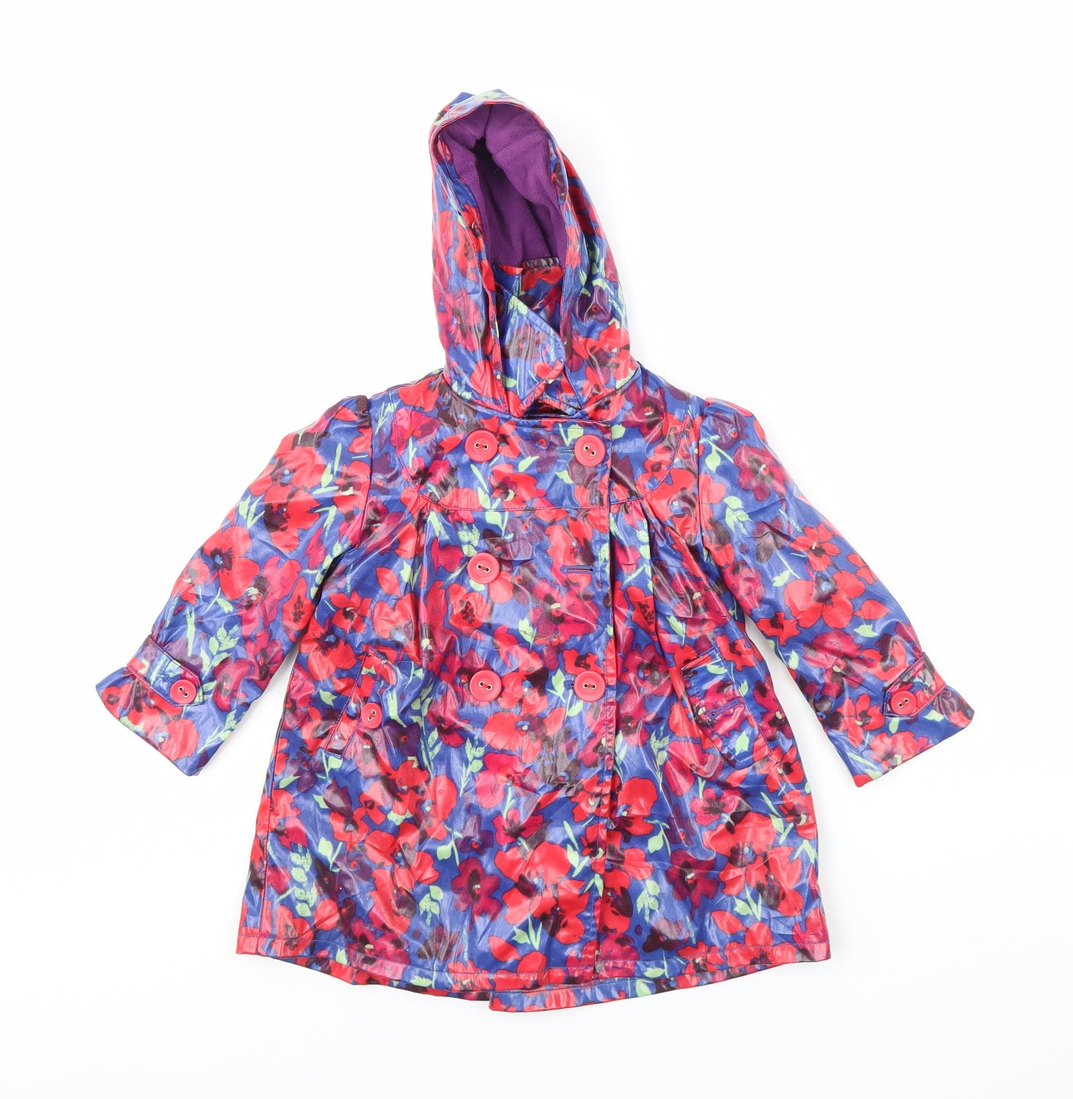 M&S Girls Blue Floral Rain Coat Coat Size 2 Years – Preworn