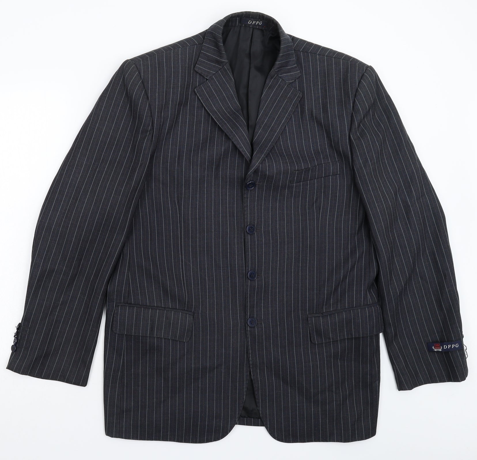 DPFG Mens Blue Striped Jacket Suit Jacket Size 40 – Preworn
