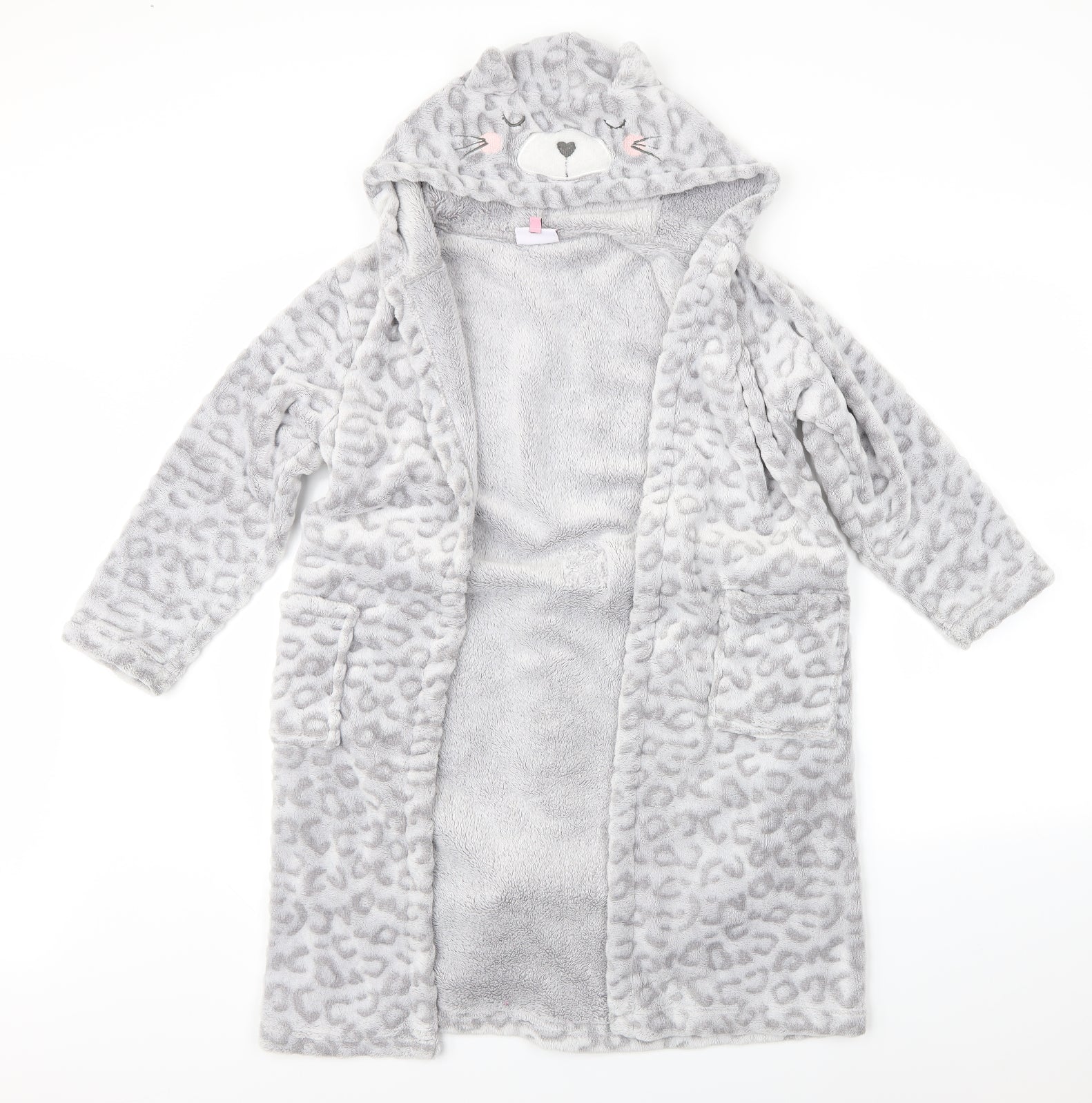 Hullabaloo Girls Grey Animal Print Robe Size 7-8 Years - Cat – Preworn