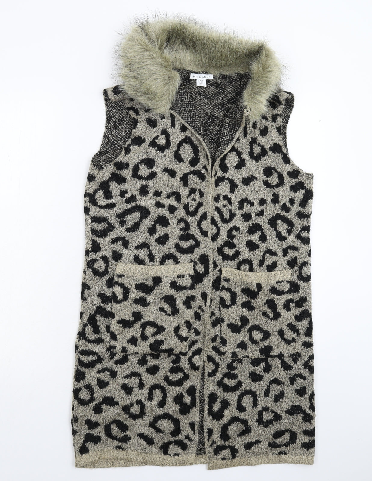 Primark Girls Beige Animal Print Knit Gilet Coatigan Size 14-15 Years ...