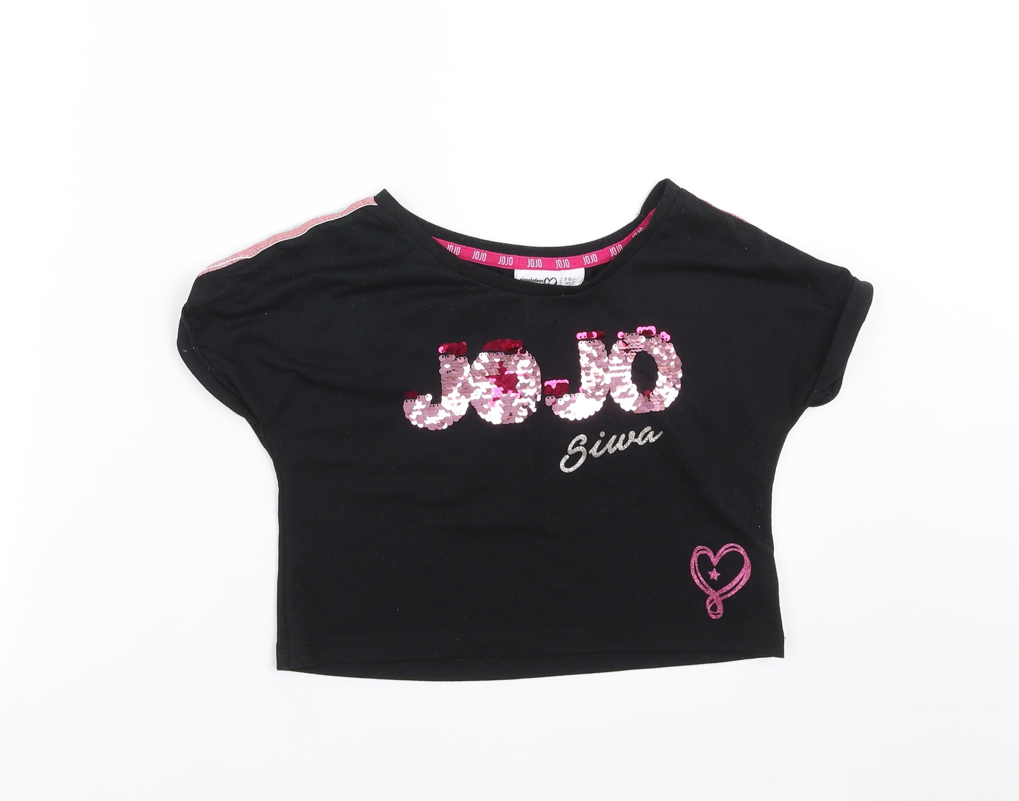 Jojo Siwa Girls Black Cropped T-Shirt Size 9-10 Years - sequins – Preworn