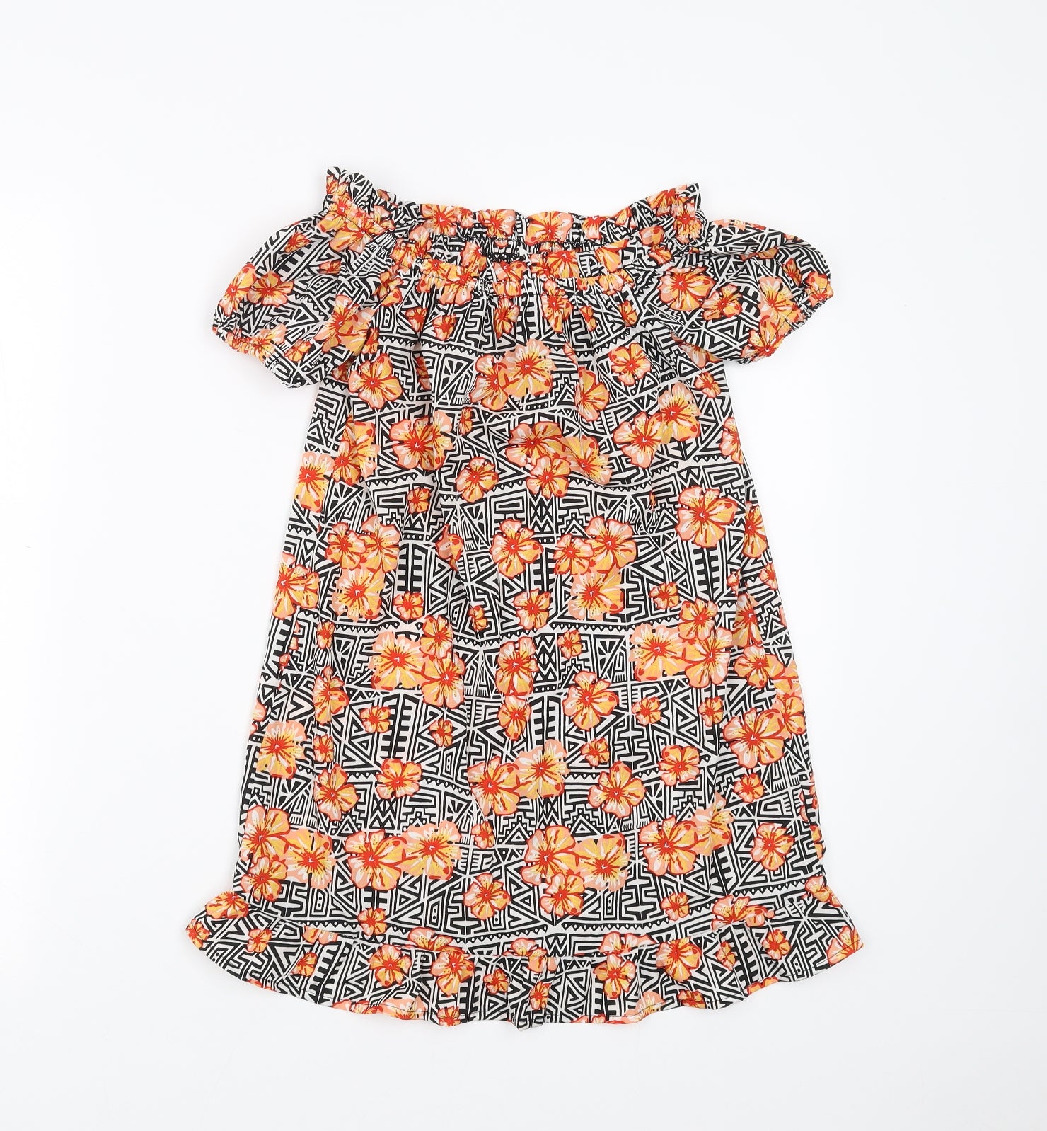 Primark Girls Black Geometric Shift Size 8-9 Years - floral – Preworn