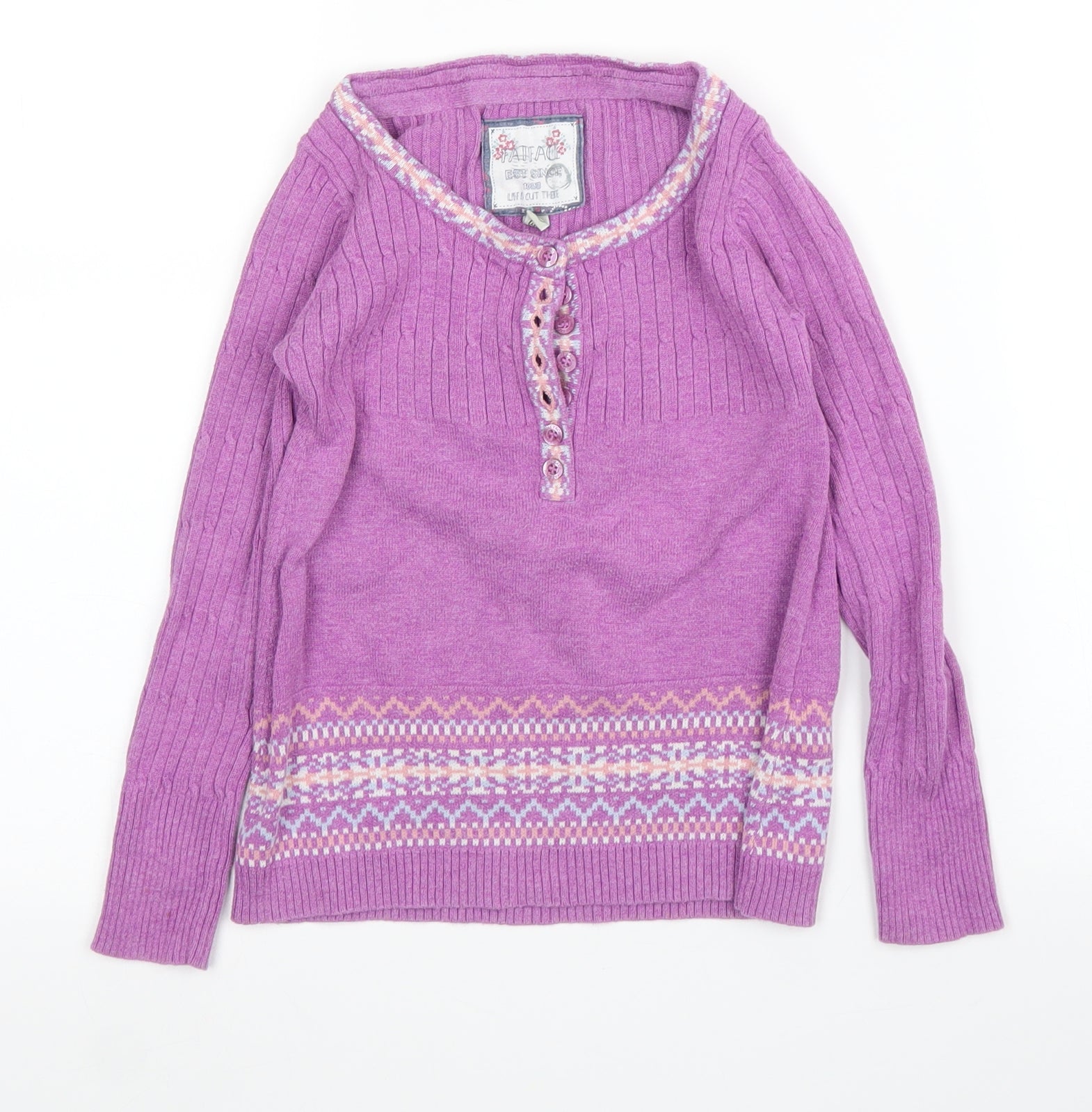 Fat Face Girls Purple Fair Isle Tunic Jumper Size 6 Years – Preworn