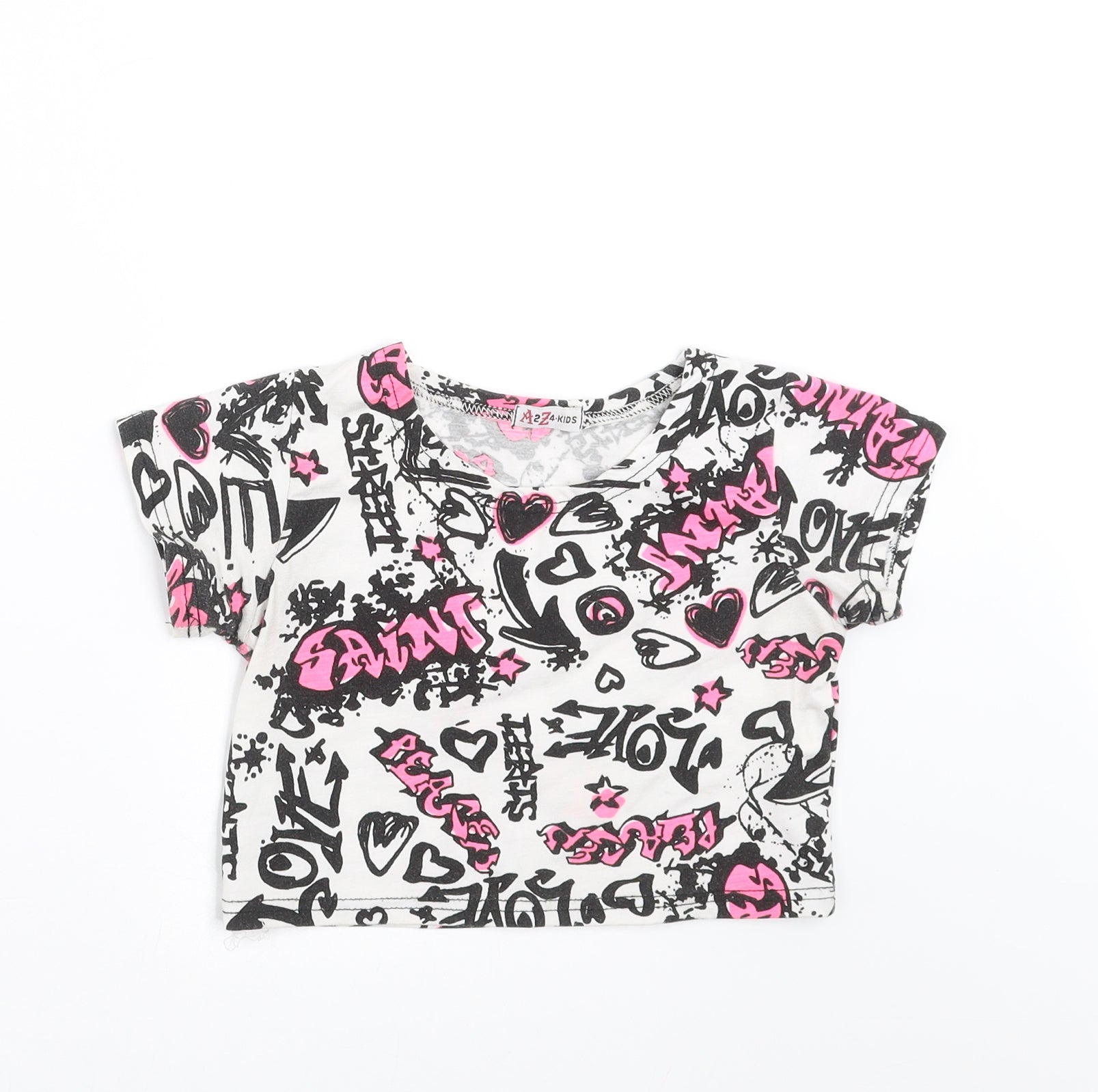 A2Z 4 kids Girls White Cropped T-Shirt Size 7-8 Years - Graffiti Print ...