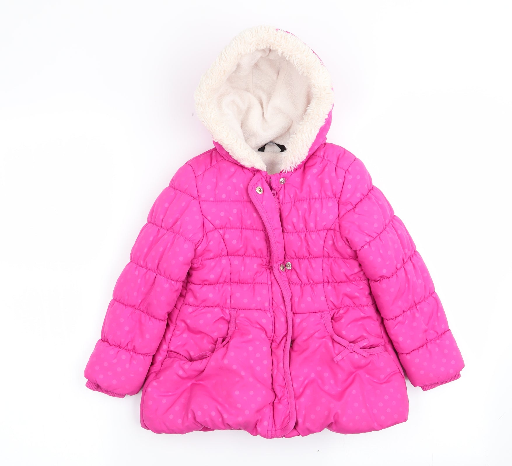 Asda George Girls Pink Polka Dot Puffer Jacket Coat Size 4-5 Years ...