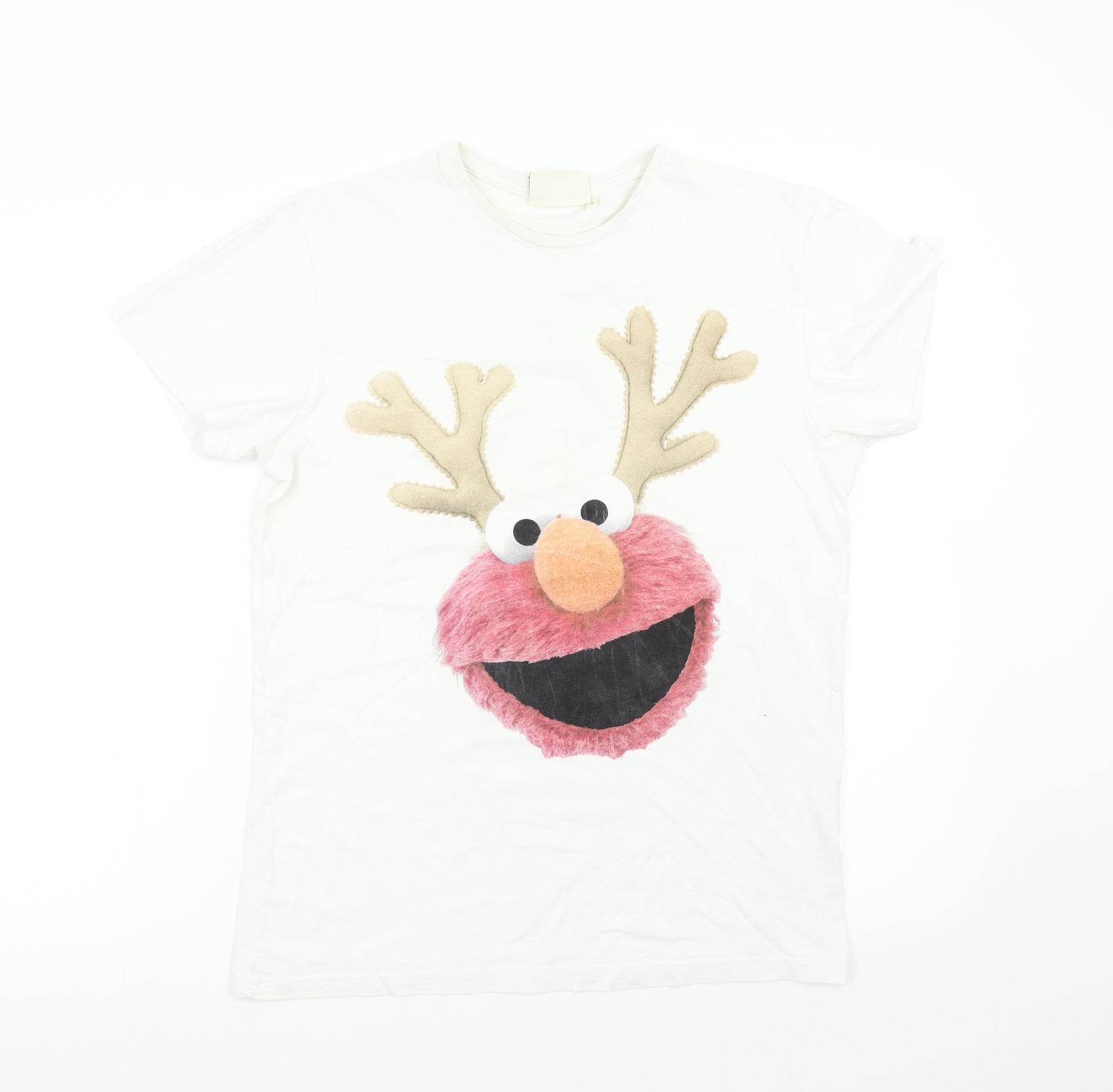Primark Mens White T-Shirt Size S - Christmas Elmo Sesame Street – Preworn