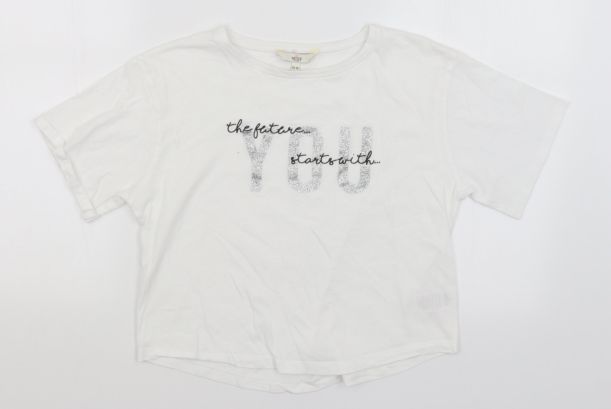 Miss E-vie Girls White Cropped T-Shirt Size 13-14 Years - The Future S ...