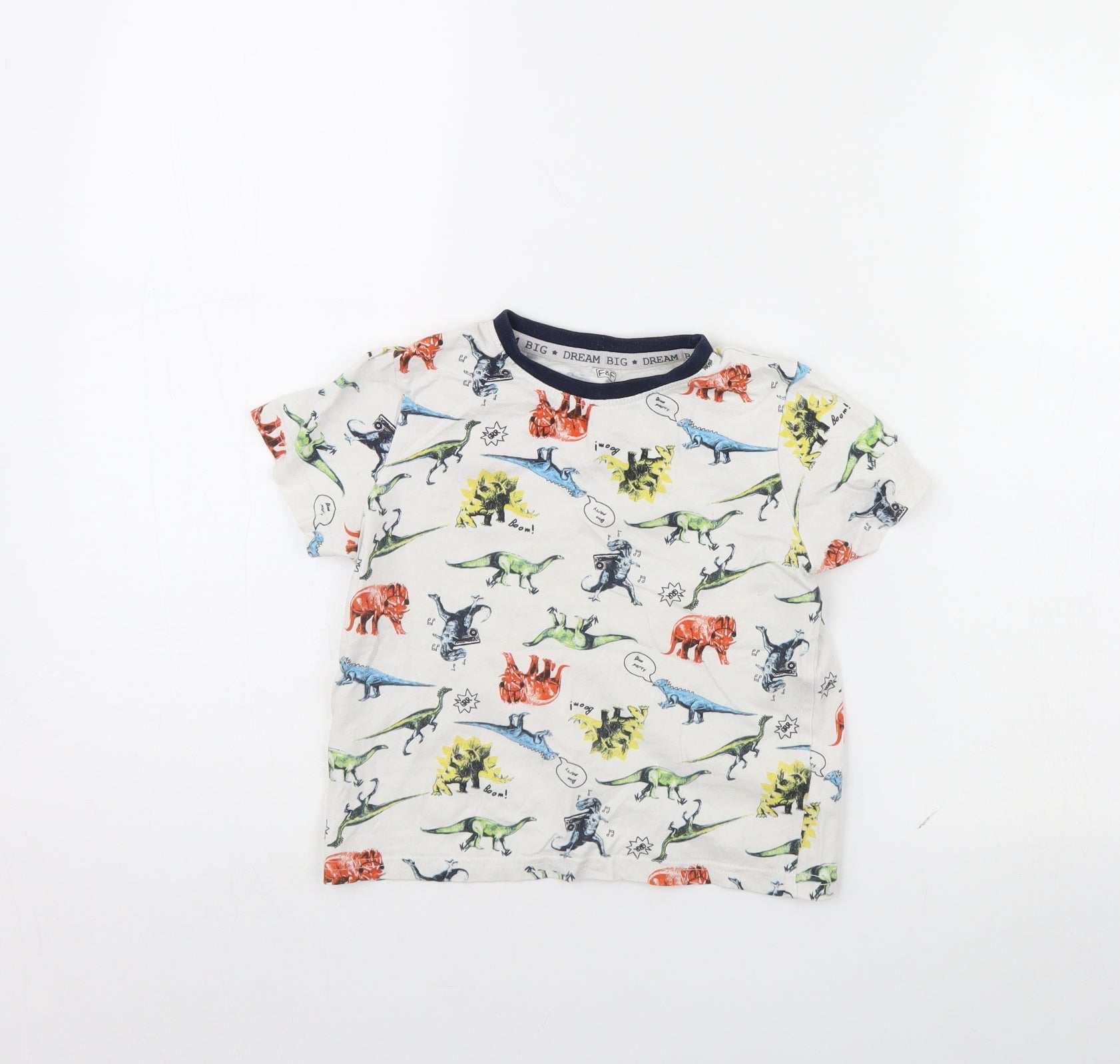 F&F Boys White Spotted Basic T-Shirt Size 4 Years - Dinosaur – Preworn