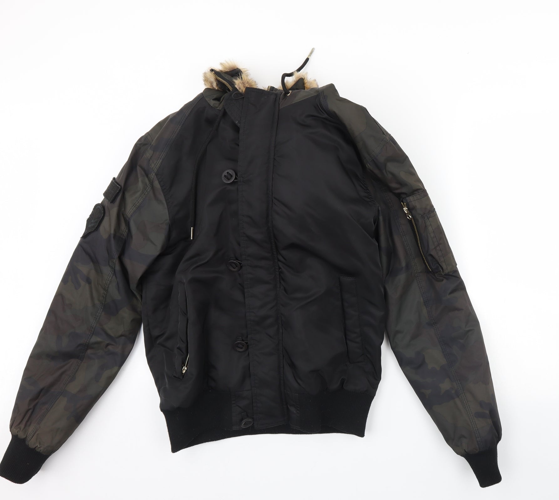 Glorious Gangsta Mens Green Camouflage Rain Coat Coat Size S – Preworn