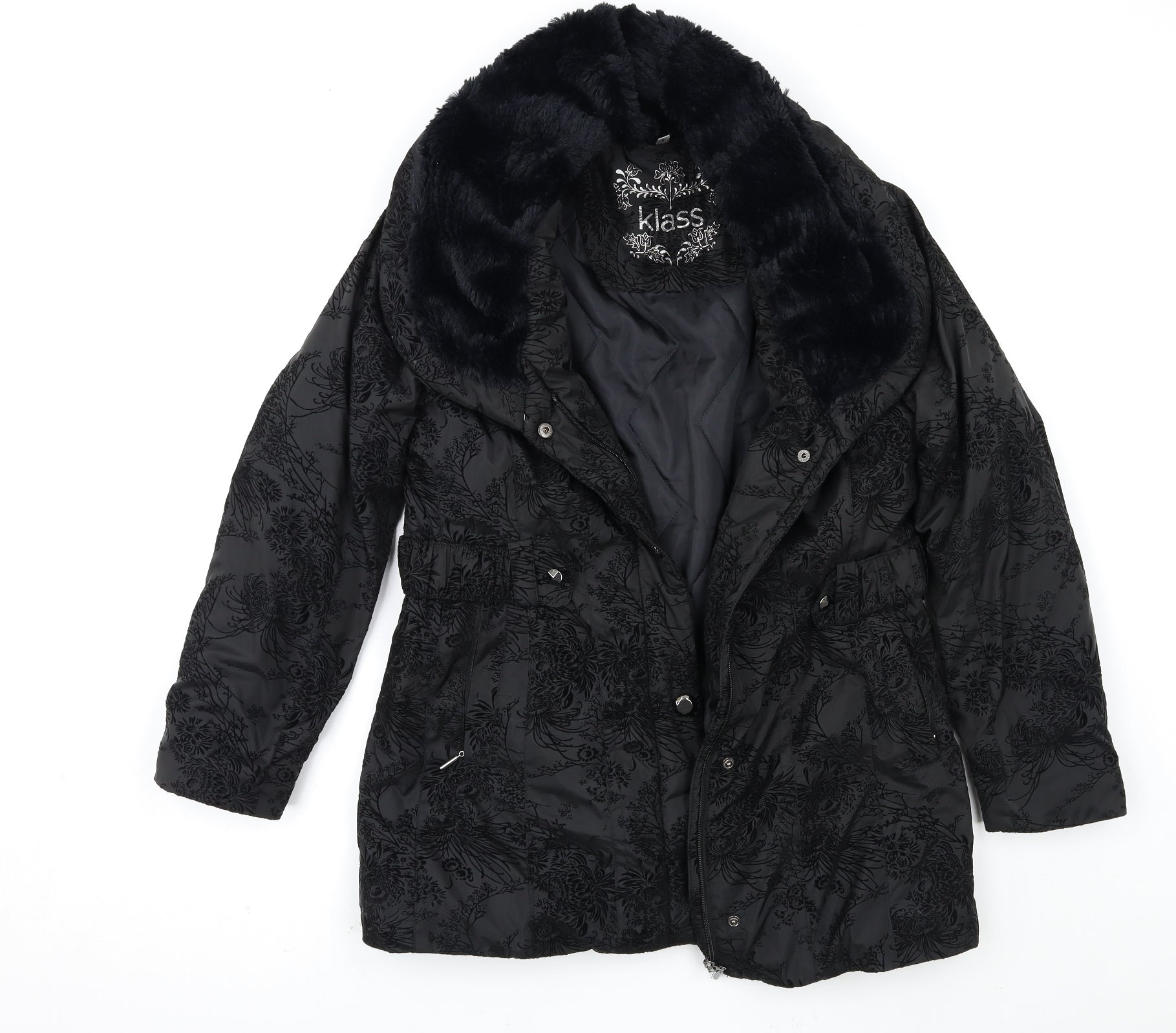 Klass Womens Black Floral Puffer Jacket Coat Size S – Preworn