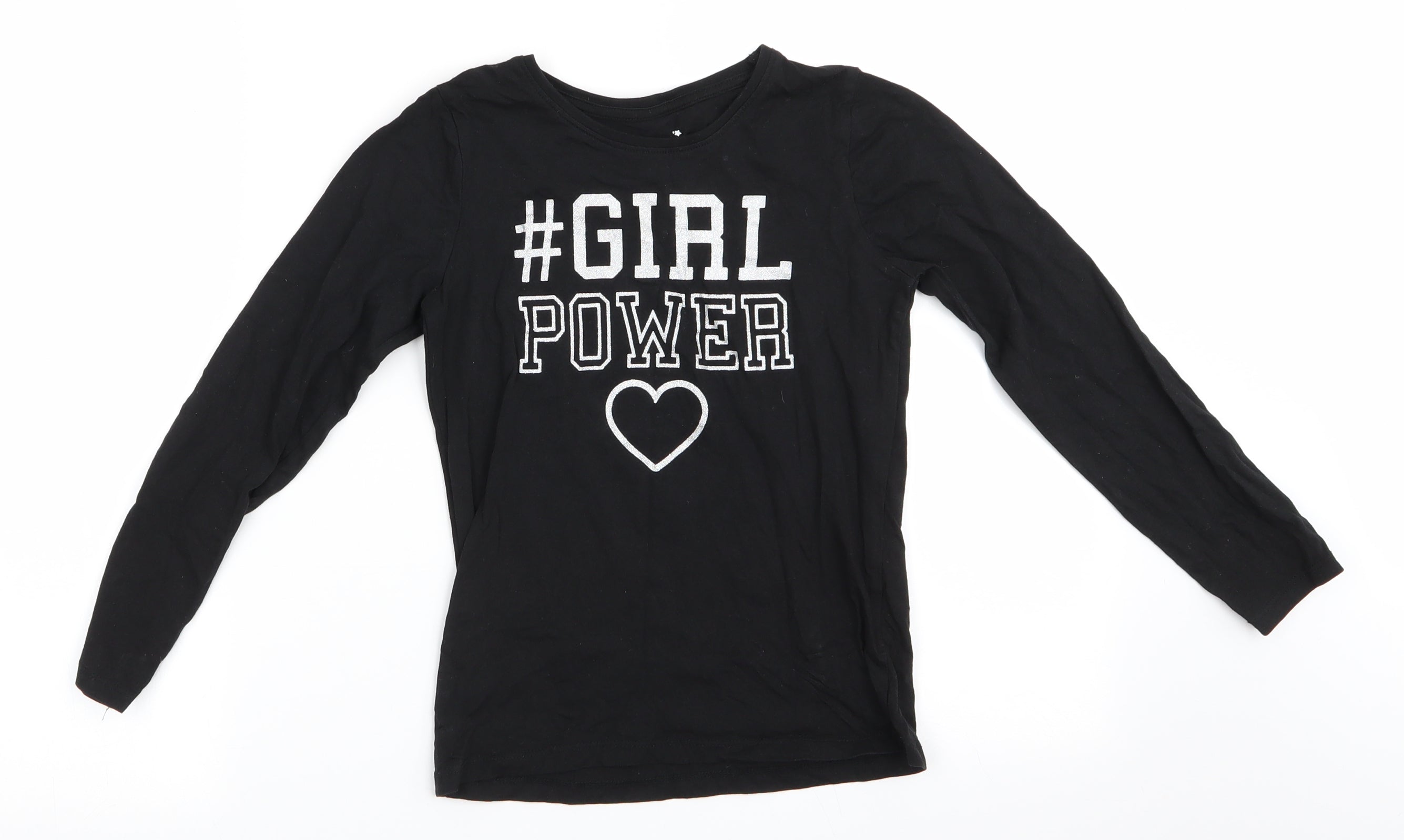 Primark Girls Black Basic Casual Size 8-9 Years - Girl Power Heart ...