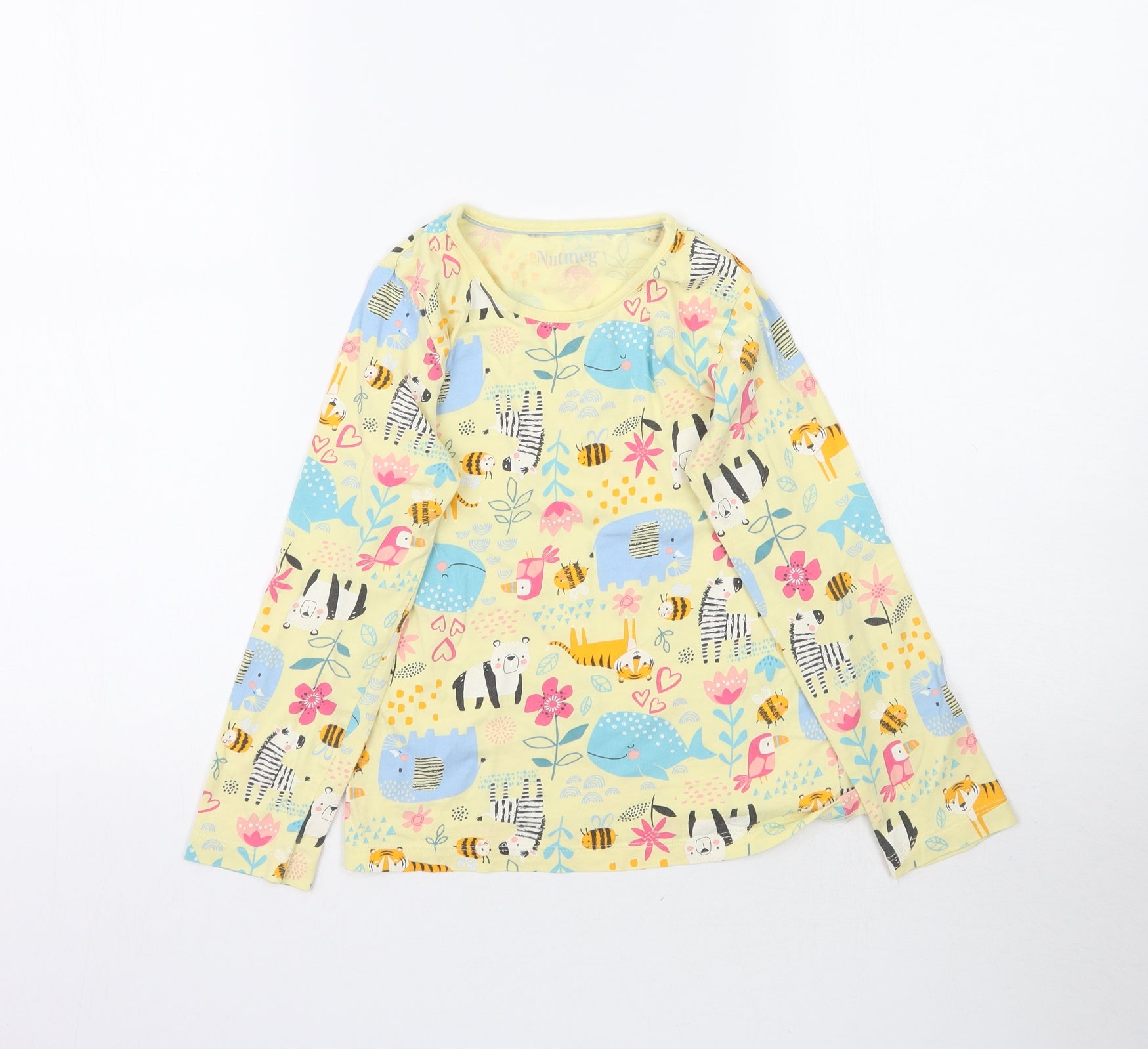 Nutmeg Girls Yellow Solid Top Pyjama Top Size 7-8 Years - Zoo Animal P ...