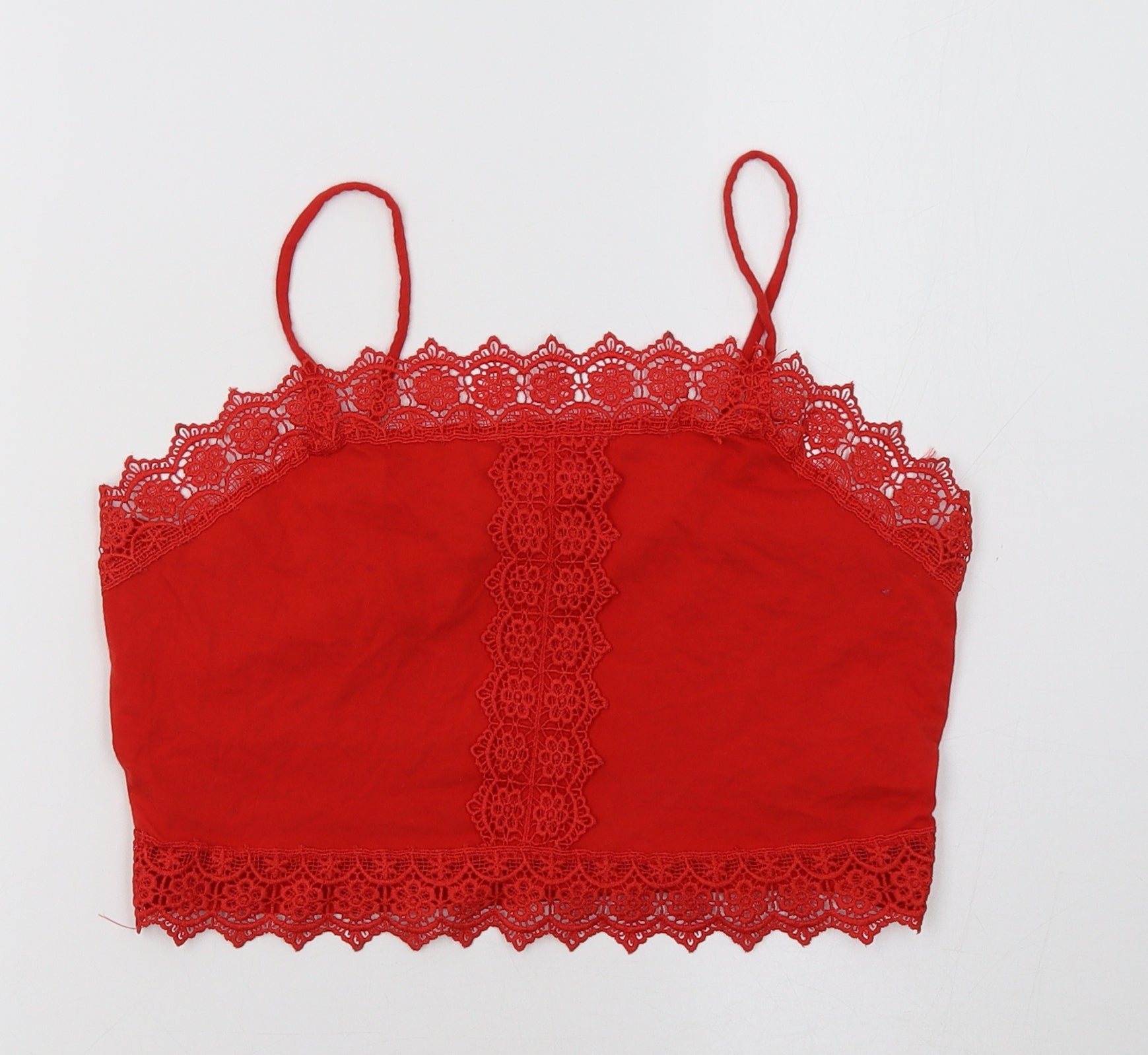 Primark Womens Red Cropped Tank Size S - Lace Detail – Preworn