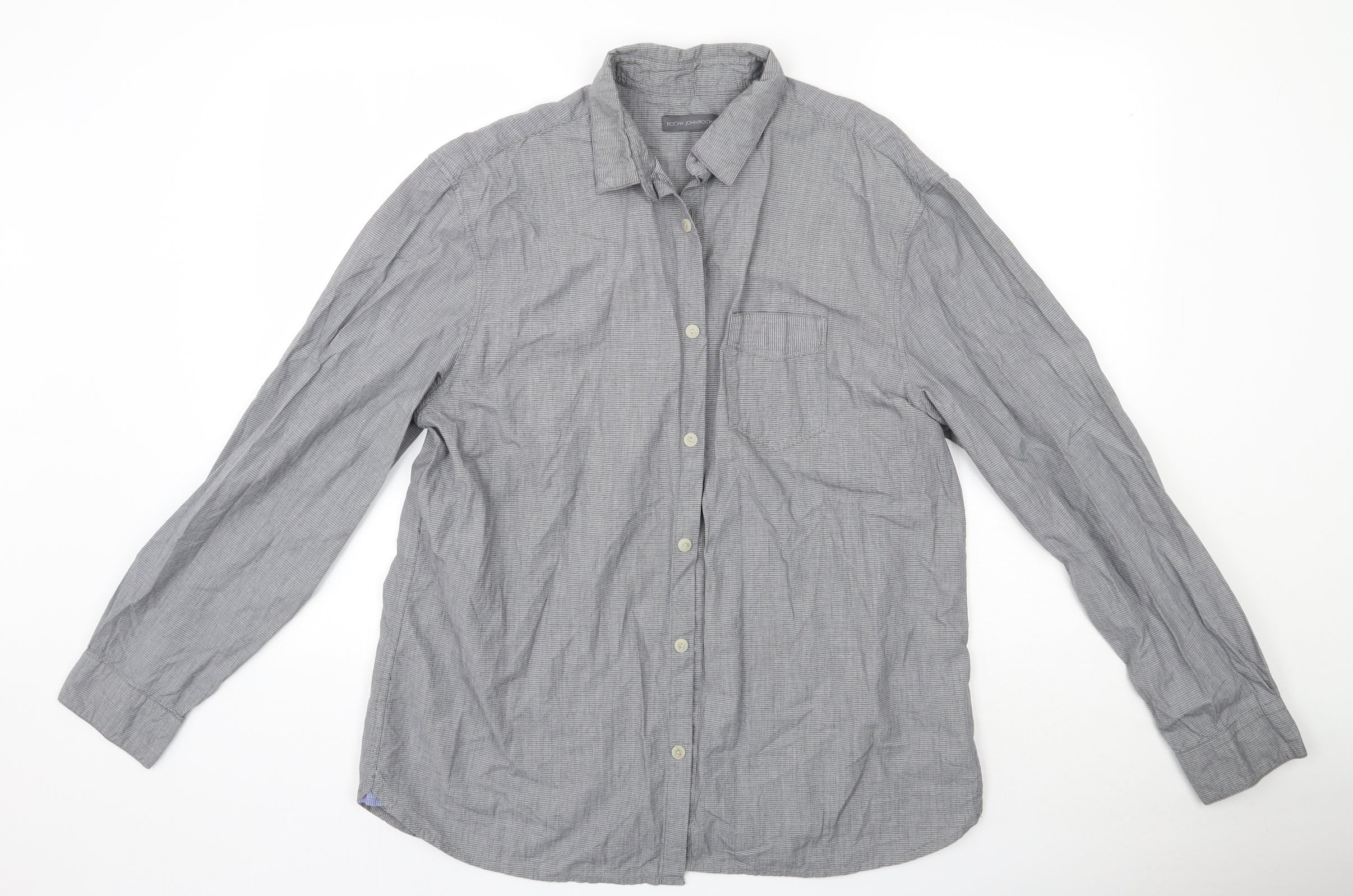 ROCHA JOHN ROCHA Mens Grey Check Cotton Button-Up Size L Collared Butt ...