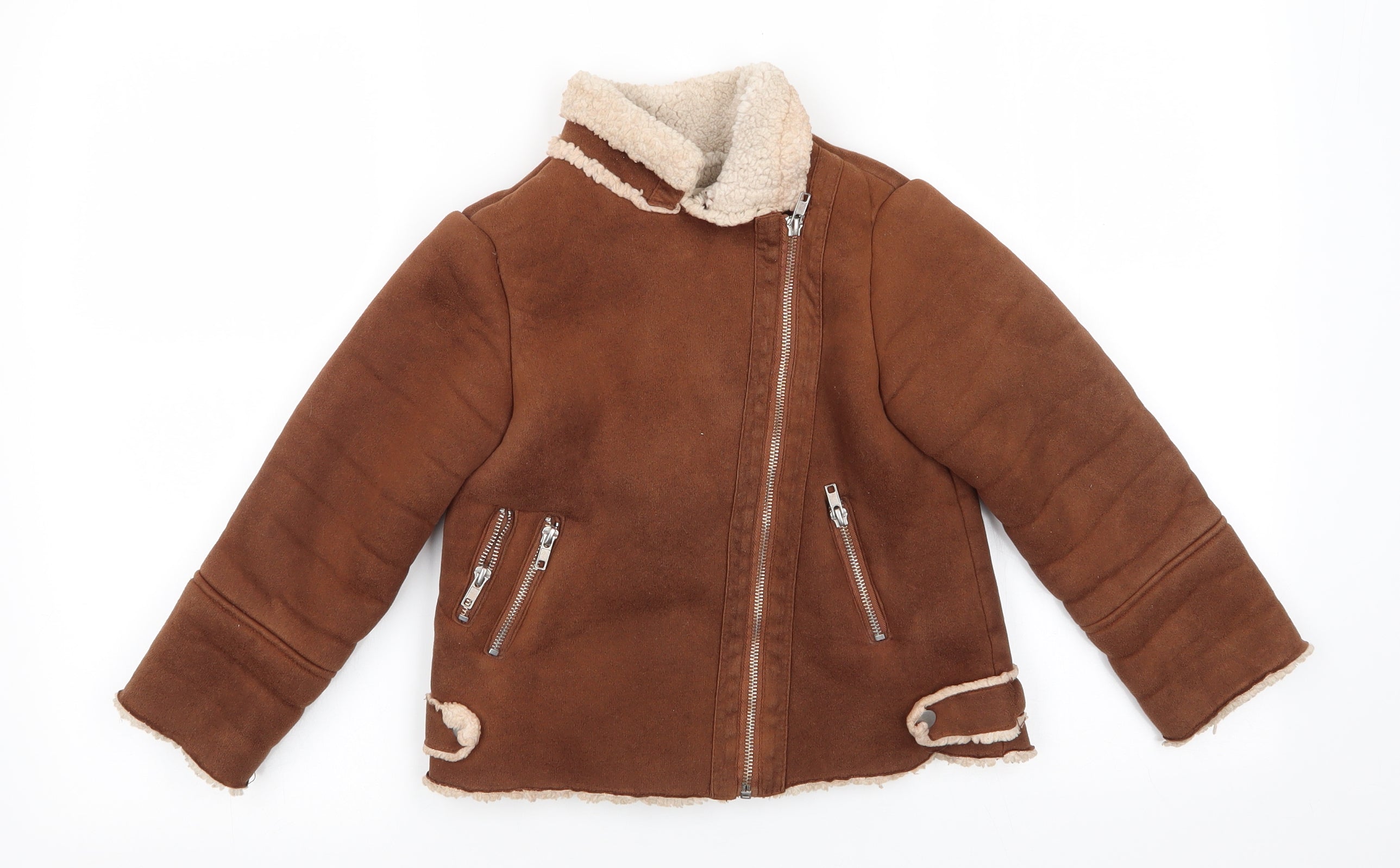 Zara Girls Brown Bomber Jacket Coat Size 7 Years - Faux Suede & Sheeps ...