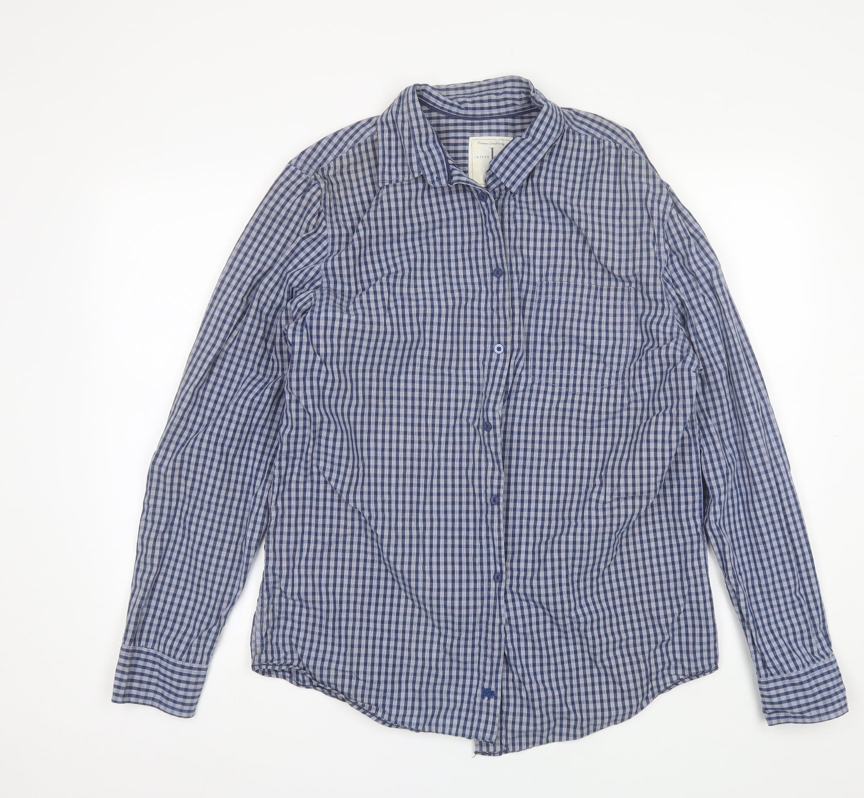 Jasper Conran Mens Blue Plaid Cotton Button-Up Size L Collared – Preworn