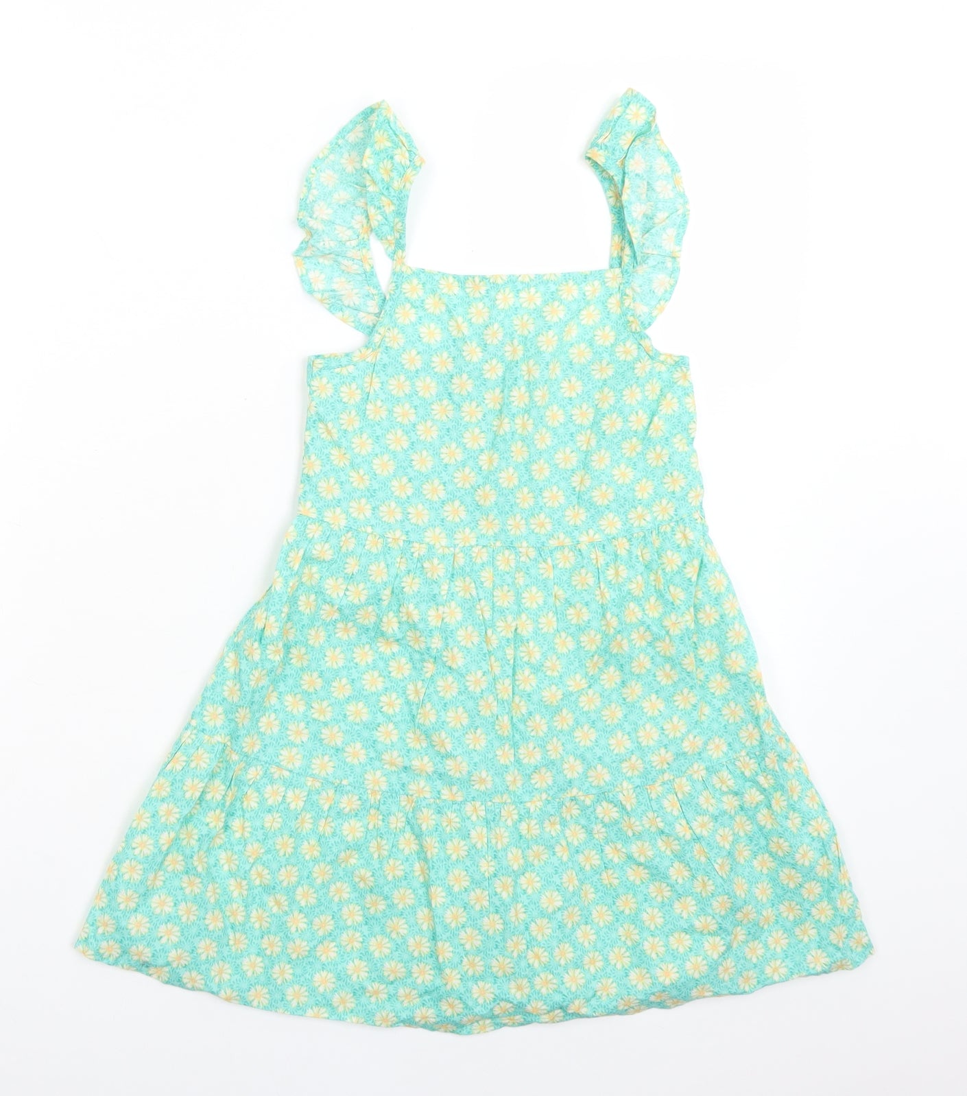 Primark Girls Green Floral Cotton A-Line Size 7-8 Years Square Neck ...