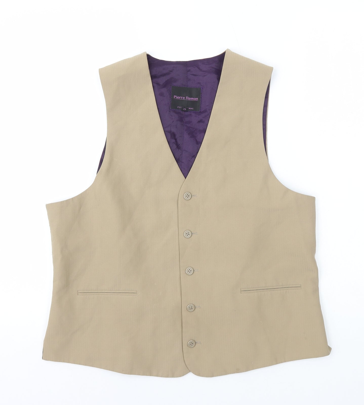 Pierre Remon Mens Beige Striped Polyester Jacket Suit Waistcoat Size X ...