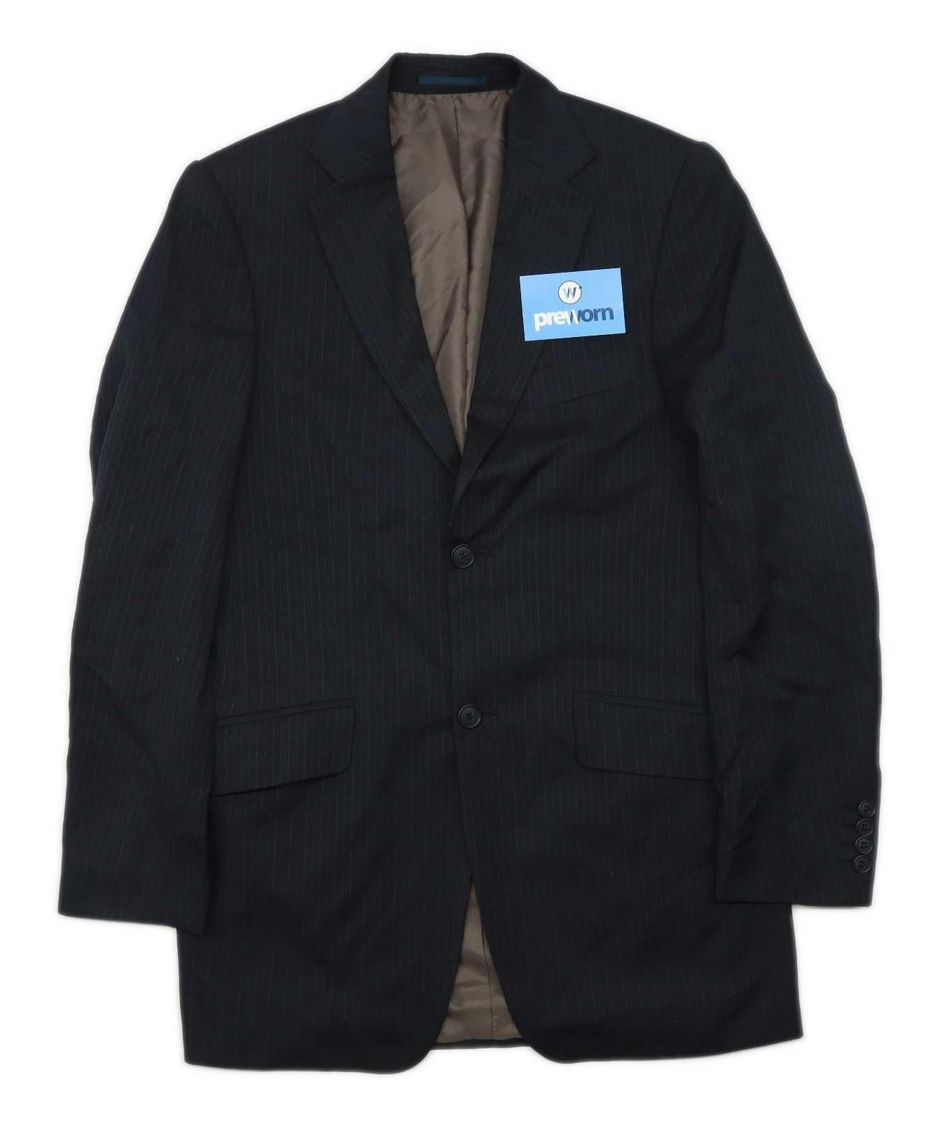 George Mens Striped Black Suit Jacket 36 Chest (Long) – Preworn