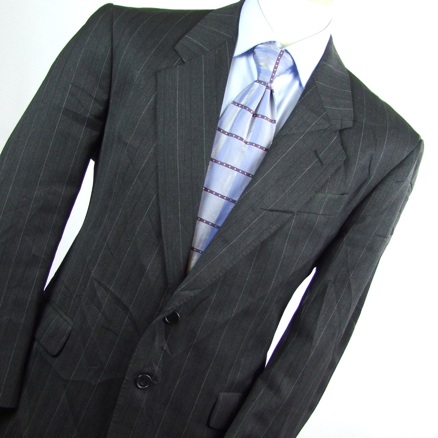 Rex Trueform Mens Grey Striped Wool Blend Suit Jacket Size 40 – Preworn